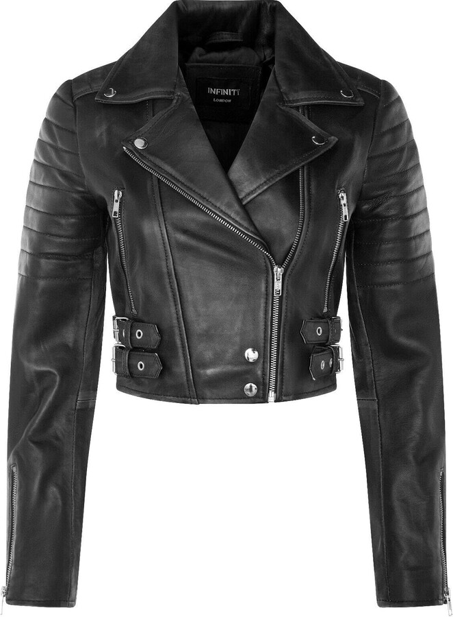Infinity Leather Ladies Cropped Jacket Short Body Gothic Top BLACK Chic ...