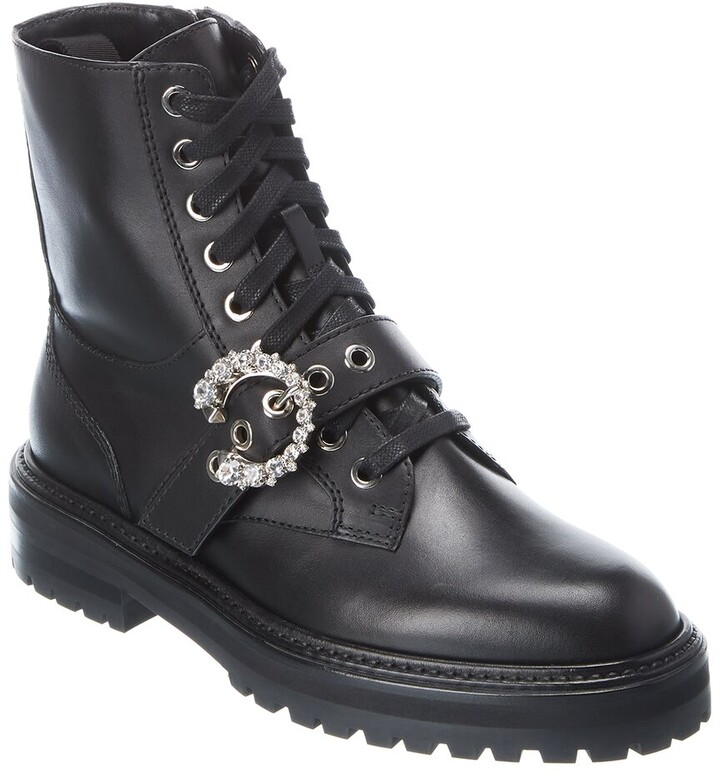 Jimmy Choo Cora Crystal Leather Combat Boot - ShopStyle