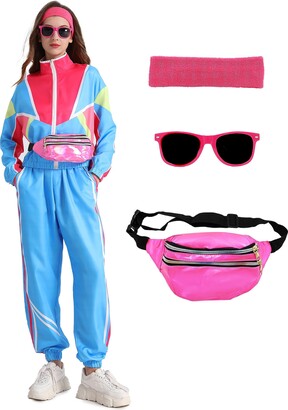 Poywuo 80s 90s Shell Suit Costume Women Adult Retro Tracksuit 1980s ...