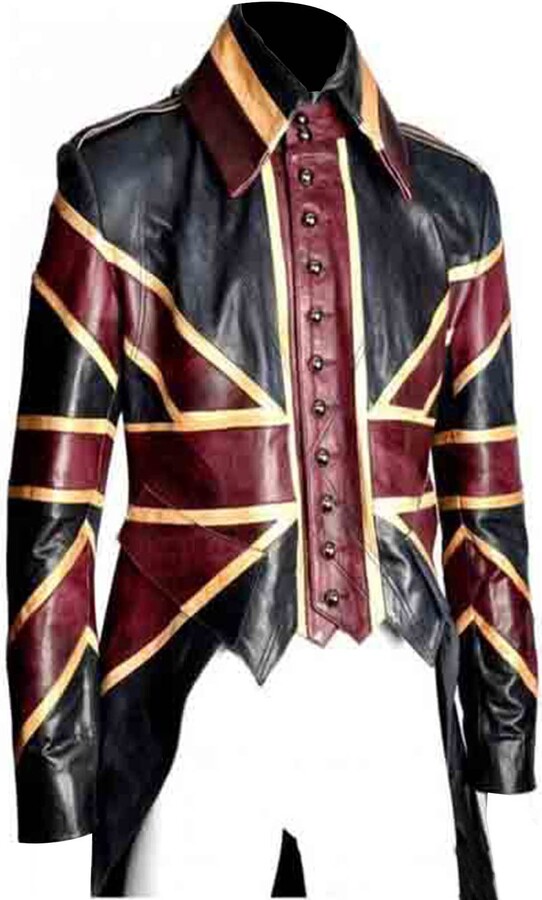 Aksah Fashion Men's UK Flag Vintage Steampunk Union Jack Tail Leather ...