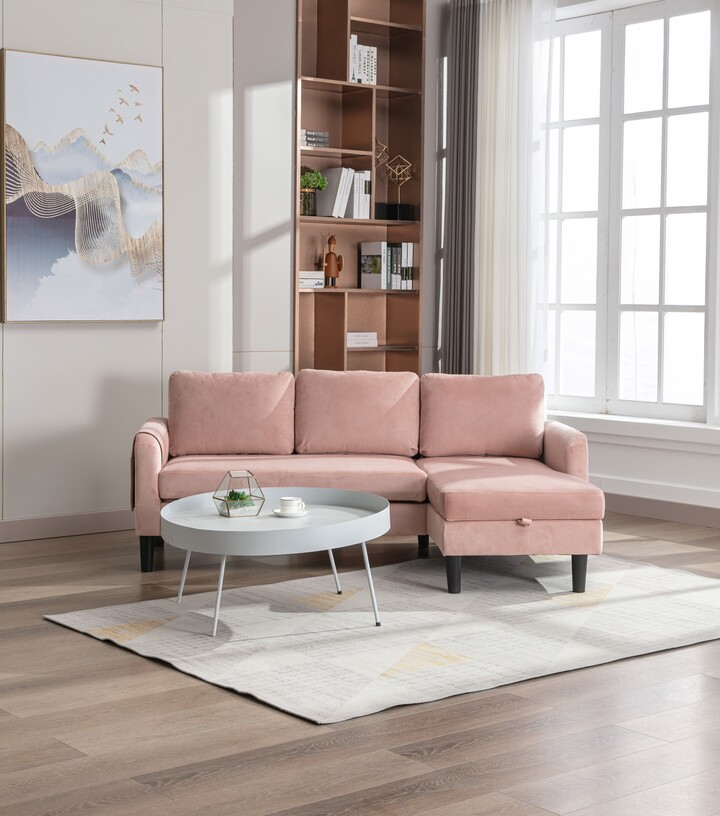 IGEMAN L-Shape Velvet Sectional Sofas, Reversible Sleeper Sofas with ...