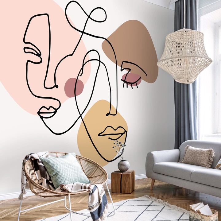 Dunelm Abstract Faces Mural Pink/Brown - ShopStyle Artwork
