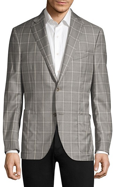 Luciano Barbera Windowpane Wool Suit Jacket - ShopStyle Sportcoats
