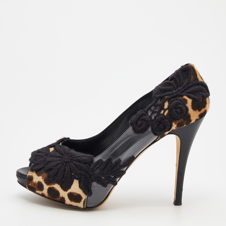Dolce & Gabbana Black/Brown Leopard Print Calf Hair And PVC Floral ...