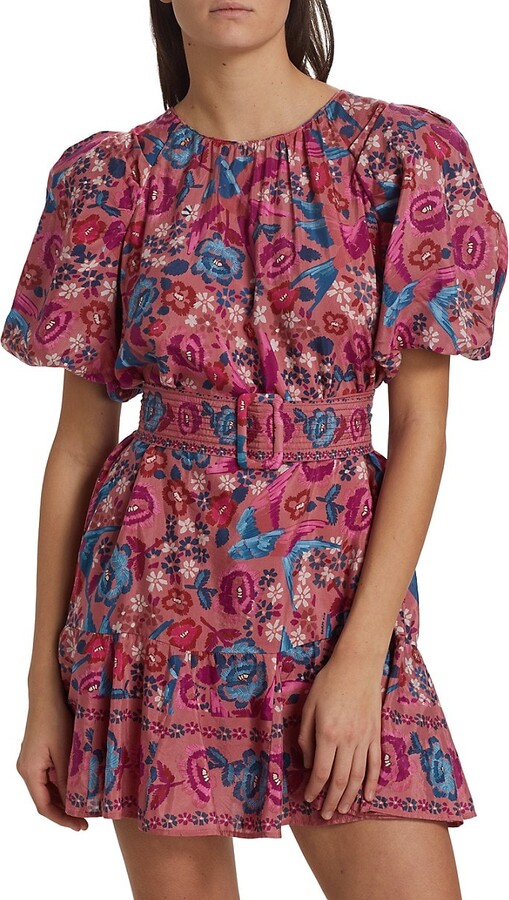 Farm Rio Floral Birds Puff-Sleeve Minidress - ShopStyle