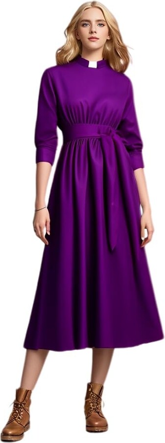CAMDOM Clergy Dress for Women A Line Elegant Maxi Dress Long Sleeve ...