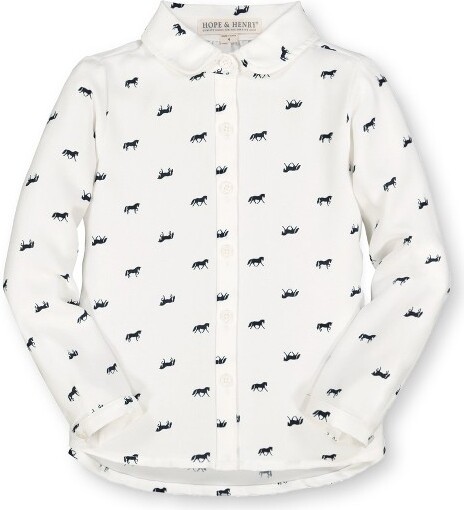 Hope & Henry Girls' Peter Pan Collar Top (Soft White with Navy Horse ...