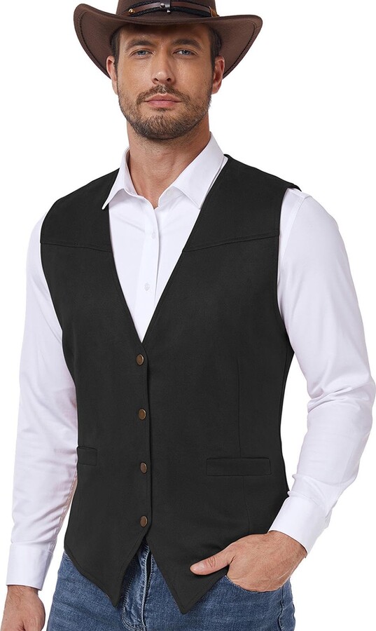 American Trends Western Vest for Men Casual Cowboy Vest Faux Suede ...