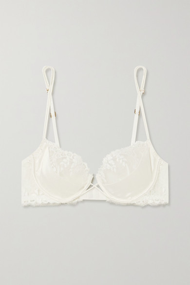 La Perla Exotique Satin-trimmed Leavers Lace Underwired Bra - White ...