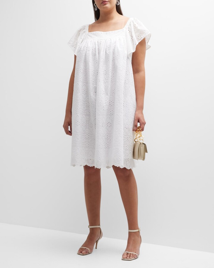 Whitney Morgan Plus Size Flutter-Sleeve Eyelet Midi Dress - ShopStyle