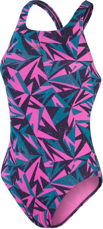 Speedo Womens HyperBoom Allover Medalist Swimsuit Navy/Orchid L - ShopStyle