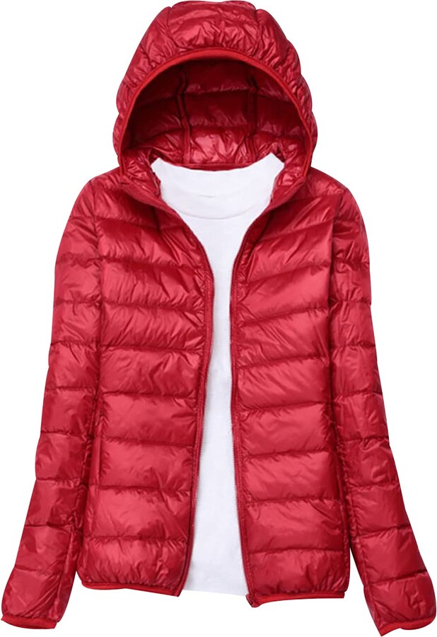 HAXNOHEY Ladies Hooded Puffer Jacket Lightweight Down Jacket Women Packable Puffer Jackets Women ...