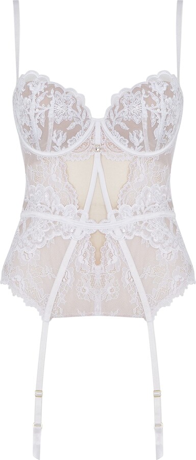 Ann Summers The Icon White Basque for Women with Padded Plunge Bra and ...