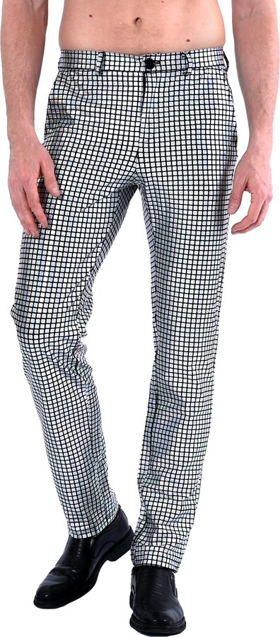 COSAVOROCK Mens Disco Pants Fashion Metallic Sequin 70s Trousers Silver ...