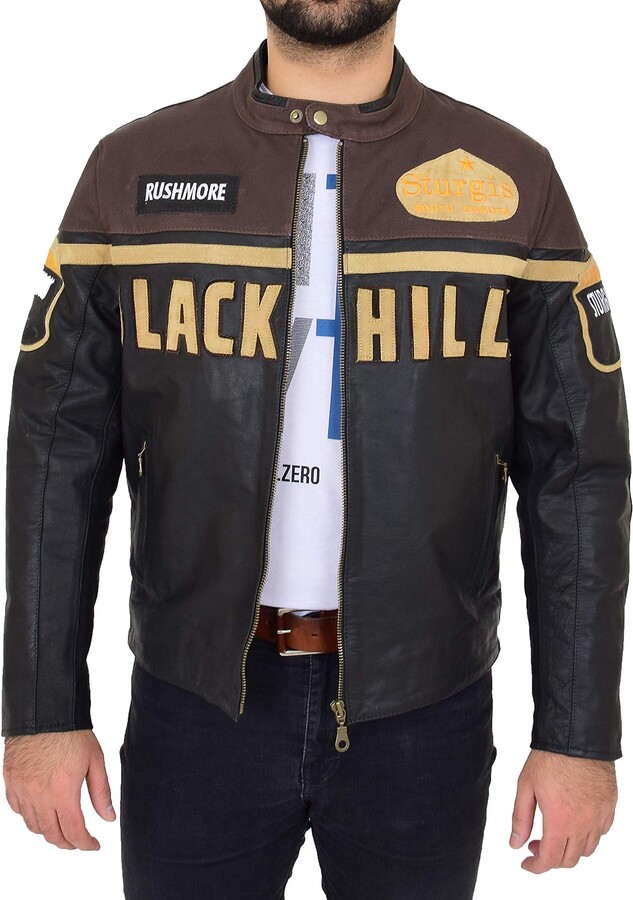 Hol Mens Leather Biker Motorcycle Racing Badges Jacket 'Black Hills ...