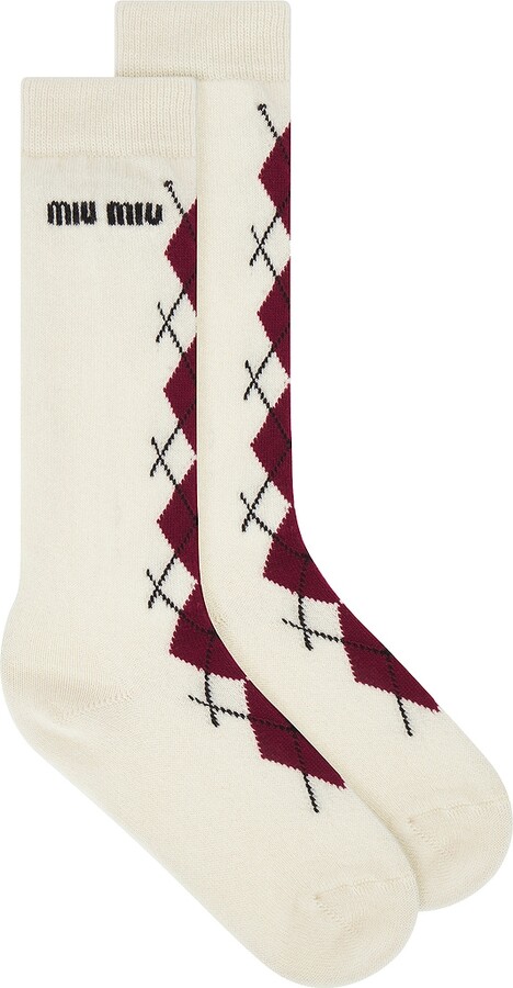 Miu Miu Wool Cashmere Sock in Cream - ShopStyle