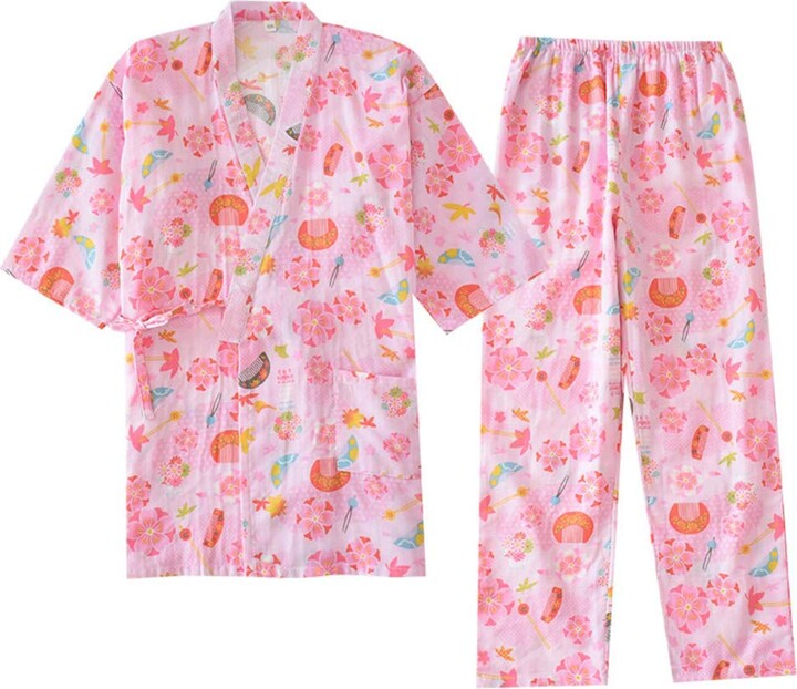 OWLONLINE Pure Cotton Womens Japanese Kimono Pajamas Suit Size XL A38 ...