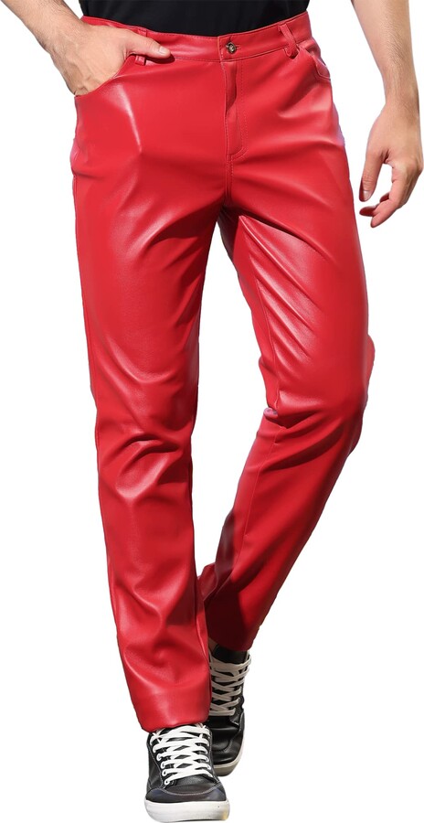 Lars Amadeus Men's Metallic Pants Slim Fit Night Club Disco Shiny Faux ...