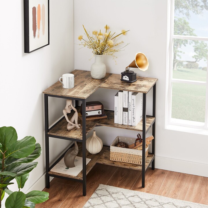 Javlergo L-Shaped 3-Tier Corner Shelf, Wood Storage Display Shelves ...