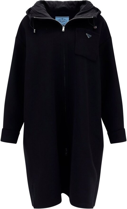 Prada Logo Plaque Zipped Hooded Coat - ShopStyle