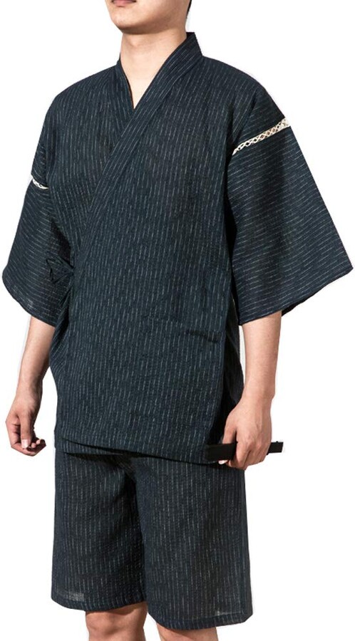 thefancypumpkin Jinbei Men's Japanese Style Dressing Gown Kimono Pajamas Suit Size XL-A04 ...