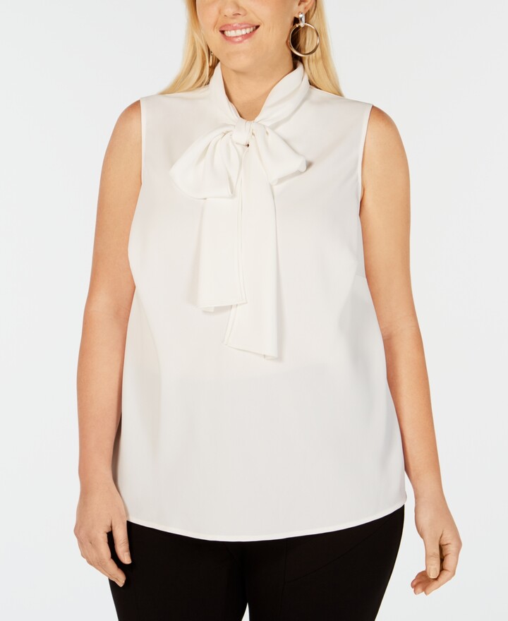 Bar III Trendy Plus Size Bow-Neck Blouse, Created for Macy's - ShopStyle