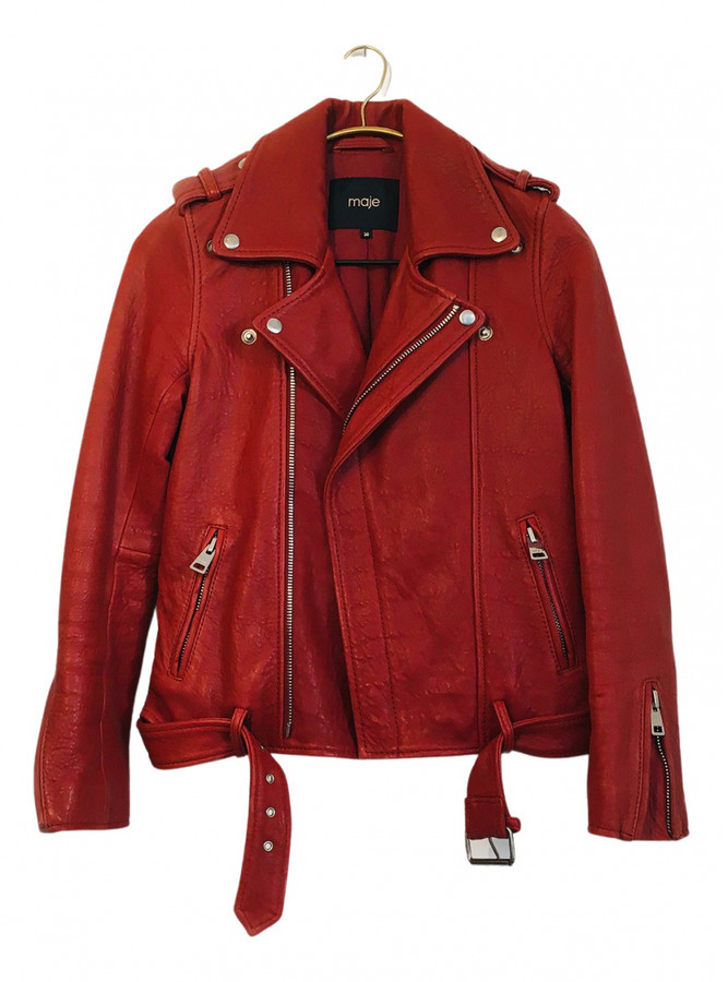 Maje Red Leather Jackets - ShopStyle