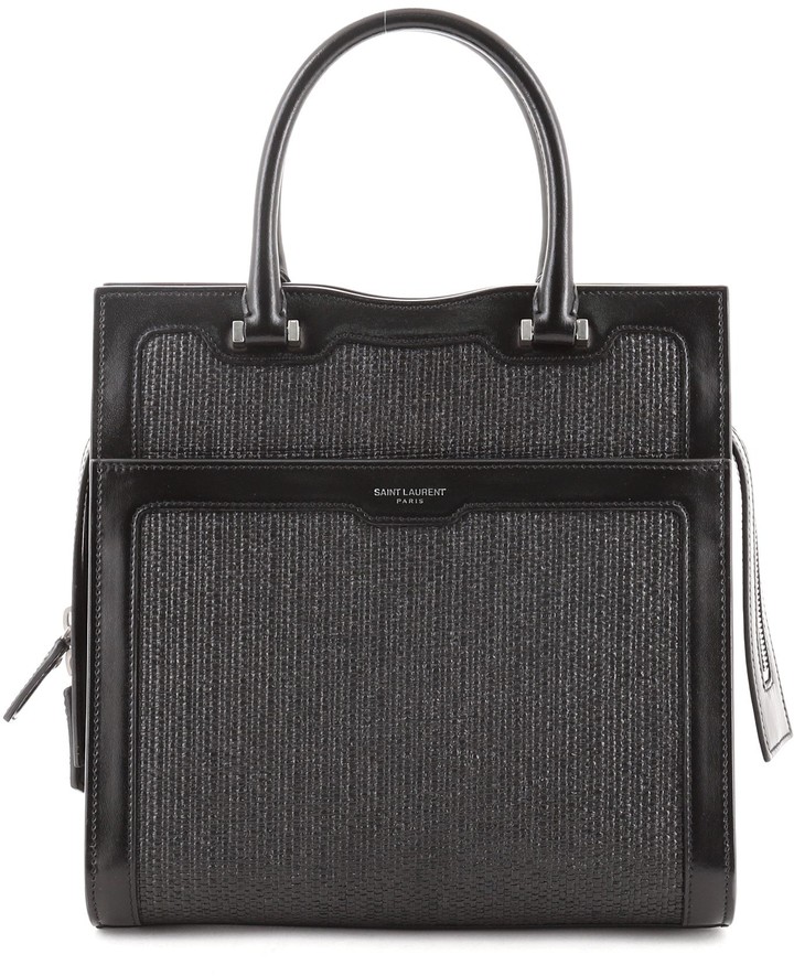 Saint Laurent Uptown Tote Raffia with Leather Small - ShopStyle