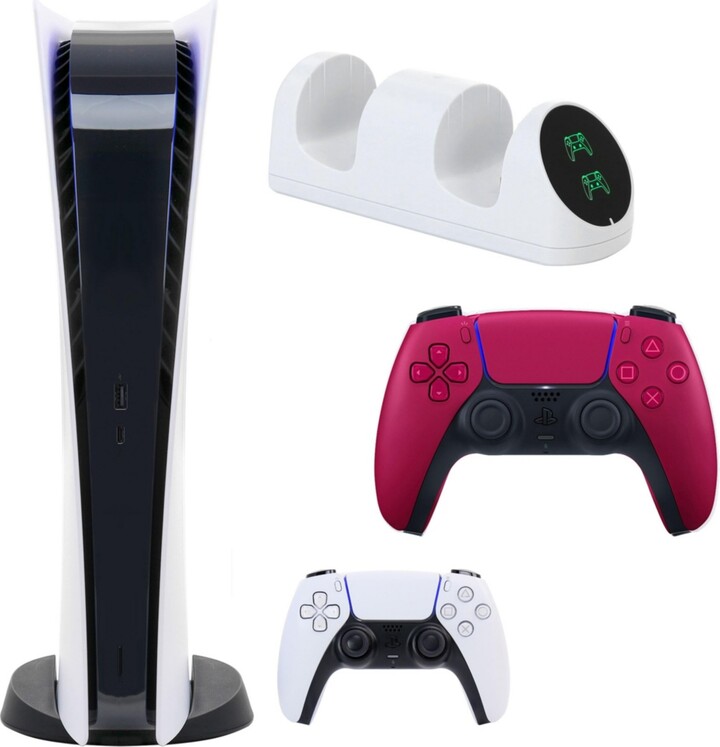Playstation PS5 Digital Console with Extra Red Dualsense Controller and ...