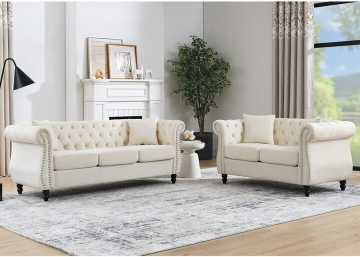 Sunmory 2-Piece Sofa Set Velvet Sofa Set, Three-Seater Sofa & Double ...