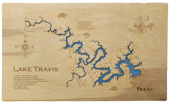 Personal Handcrafted Displays Lake Travis, Texas-Wood Lake Map, Large ...