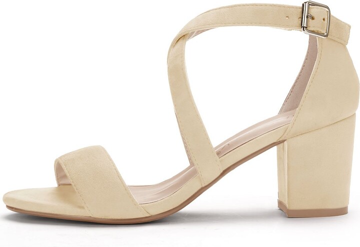 Allegra K Women's Straps Mid Heel Ankle Strap Sandals Beige 8 UK/Label ...