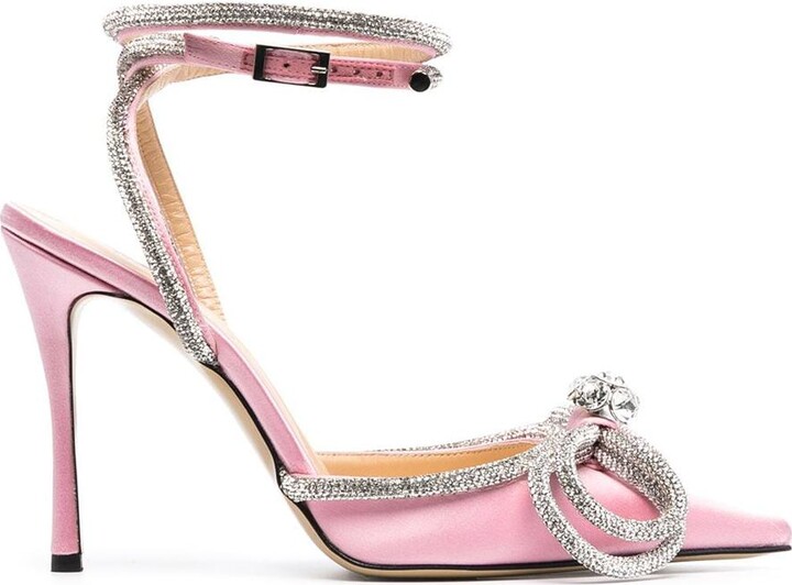 MACH & MACH Double bow crystal-embellished satin slingback pumps - ShopStyle