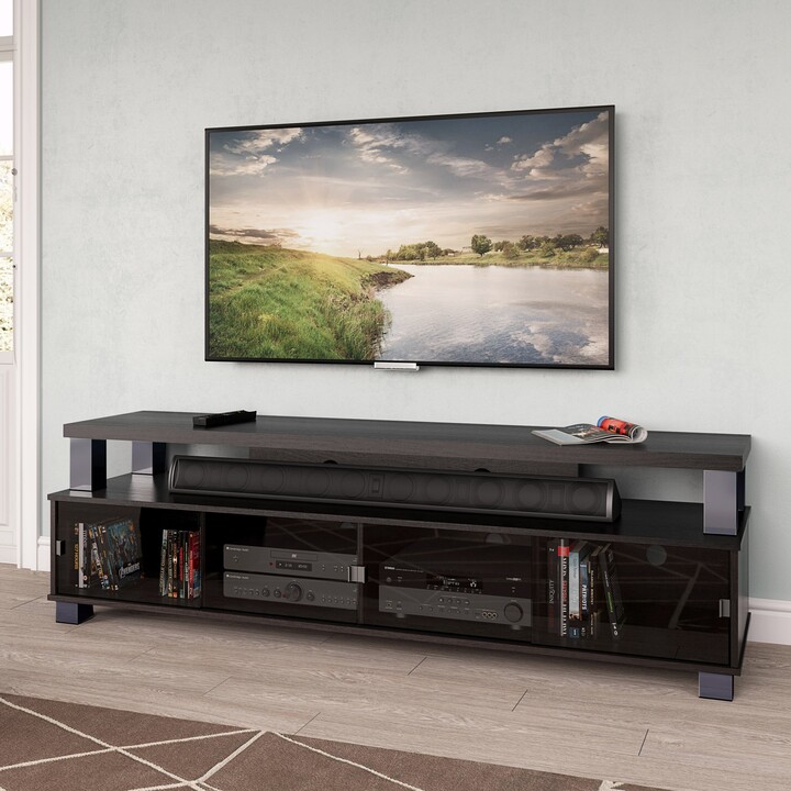 CorLiving Bromley Extra Wide TV Stand with Glass Doors, for TVs up to ...