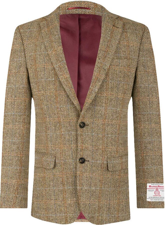Dobell Harris Tweed Mens Brown Suit Jacket Regular Fit 100% Wool Windowpane Check-38R - ShopStyle