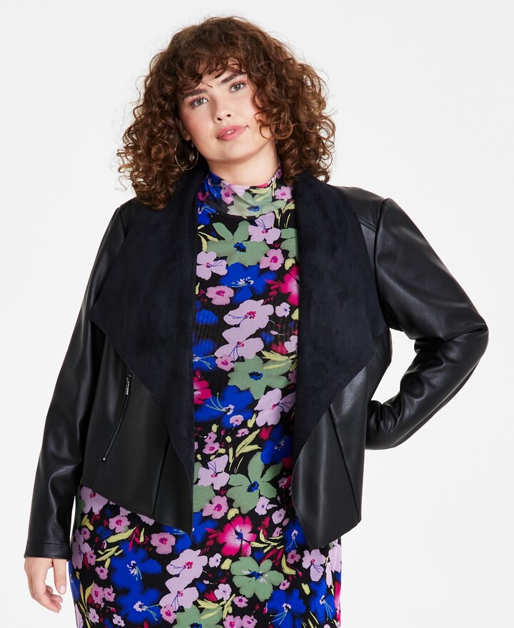 Bar III Plus Size Faux Leather Flyaway Jacket, Created for Macy's ...