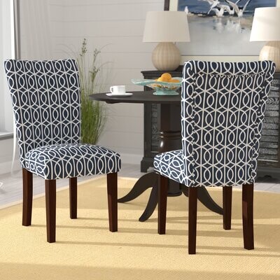 Breakwater Bay Zariyah Cotton Upholstered Parson Chair in Blue/White ...