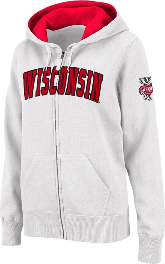 Women's Stadium Athletic White Wisconsin Badgers Arched Name Full-Zip ...