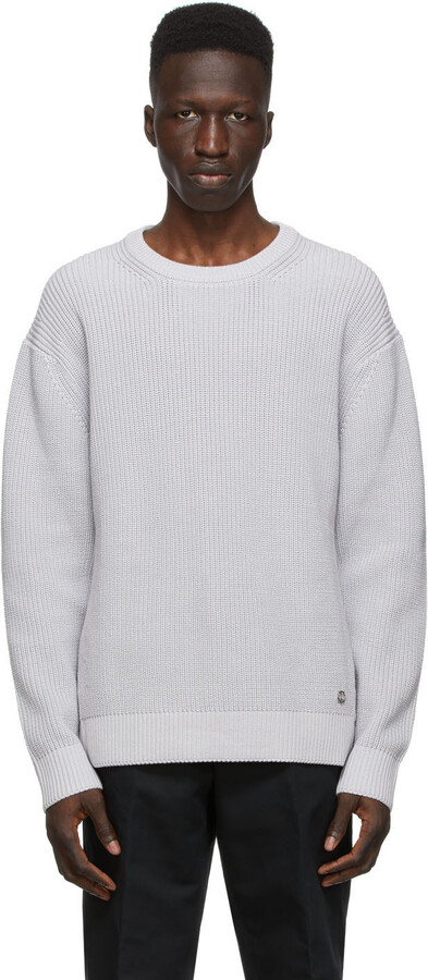 Dunhill Grey Engineered Rib Military Sweater - ShopStyle
