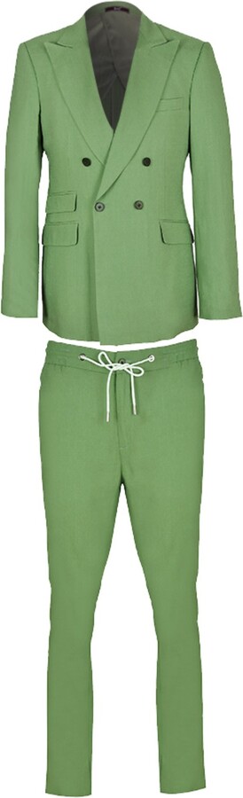 David Wej Hugo Linen Double Breasted Suit - Emerald Green - ShopStyle