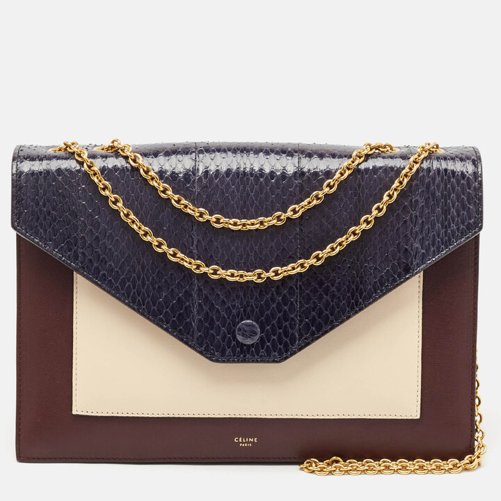 Celine Tricolor Leather and Python Pocket Envelope Shoulder Bag - ShopStyle