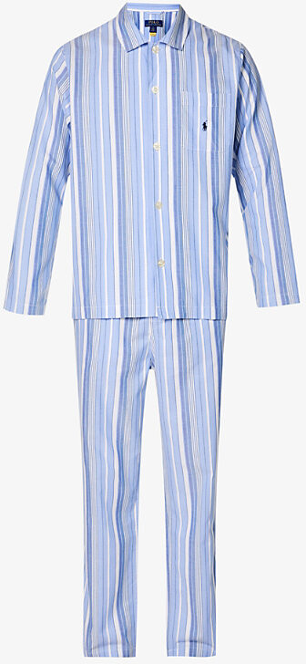 Polo Ralph Lauren Mens Blue Multi triped Logo-embroidered Cotton ...