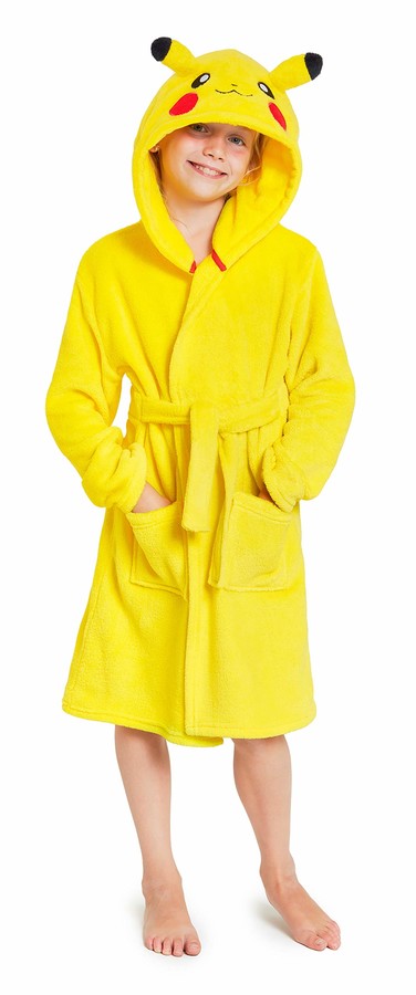 Pokemon Dressing Gown with 3D Pikachu Hood Soft Fleece Dressing Gowns ...