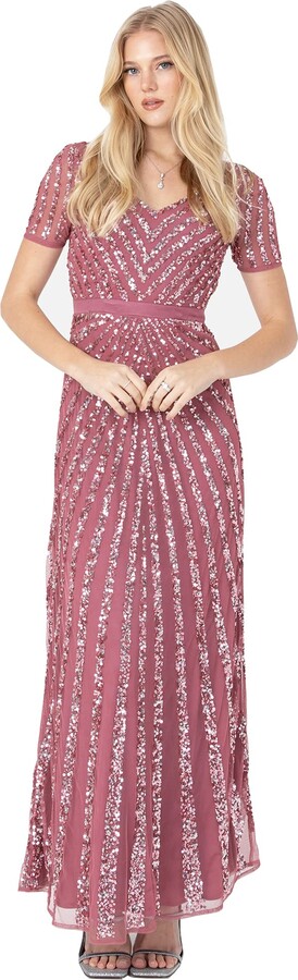 Maya Deluxe Women's Maxi Ladies Embellished Sequin Dress Long Short ...