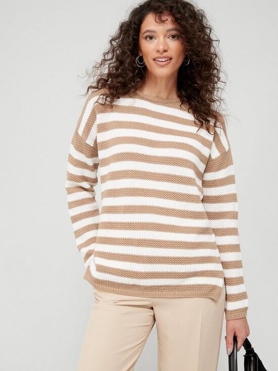Fig & Basil Textured Stripe Jumper – Camel/White - ShopStyle Knitwear