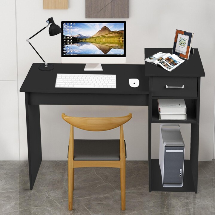 KAGAYD Compact Computer Desk With Drawers And Shelves For Small Space ...
