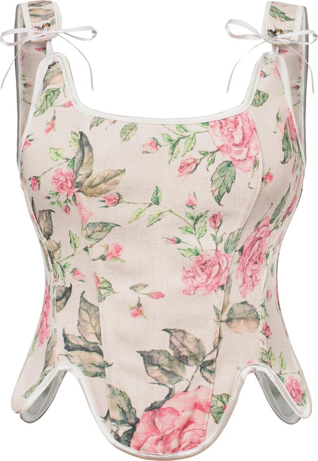 SCARLET DARKNESS Women's Pink Rose Floral Victorian Bustier Corset Top ...