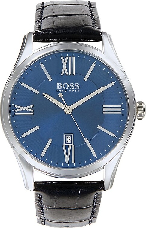 Boss Hugo Boss 43MM Stainless Steel & Croc Embossed Leather Strap Watch ...