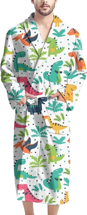 HUGS IDEA T-rex Dinosaur Cartoon Pterosaur Forest Bathrobe V collar ...