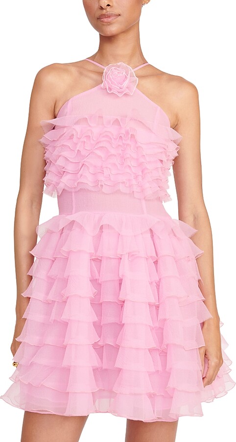 STAUD Florian Ruffle Tiered Halter Mini Dress - ShopStyle